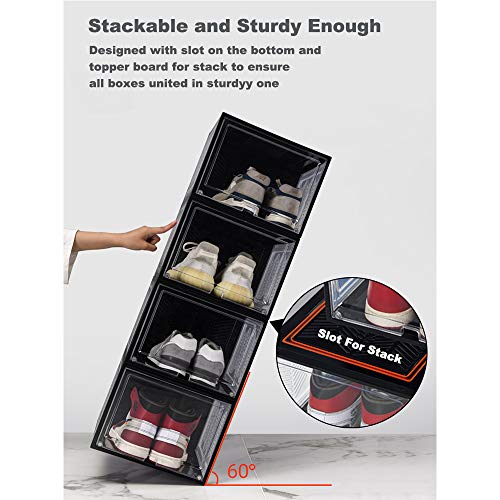 Shoe Organizer with Hard & Thick Plastic Board Shoe Storage Boxes Fits US Size 13, shoe boxes Clear Plastic Stackable Measure L14.2xW11.2xH8.5(inch) For Sneaker High Heel Storage & Display (YB-12PK)