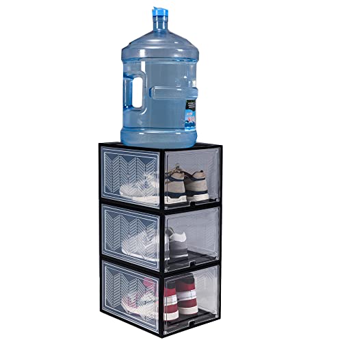 Shoe Organizer with Hard & Thick Plastic Board Shoe Storage Boxes Fits US Size 13, shoe boxes Clear Plastic Stackable Measure L14.2xW11.2xH8.5(inch) For Sneaker High Heel Storage & Display (YB-12PK)