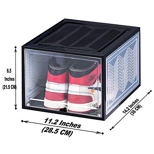 Shoe Organizer with Hard & Thick Plastic Board Shoe Storage Boxes Fits US Size 13, shoe boxes Clear Plastic Stackable Measure L14.2xW11.2xH8.5(inch) For Sneaker High Heel Storage & Display (YB-12PK)