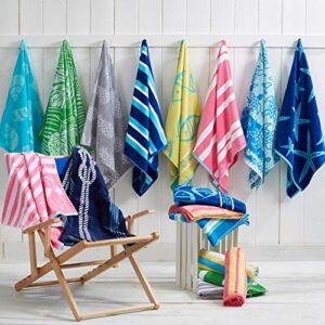 Great Bay Home Large Beach Towel Set of 2 - Striped Flamingo Pink Beach Towels for Adults and Velour Pool Towels 100% Cotton - Lightweight Quick Dry Beach Towel Pack - Beach Towel for Travel