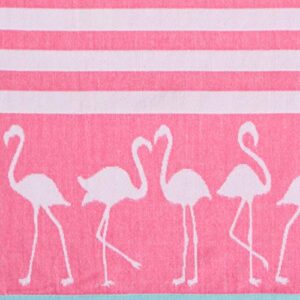 Great Bay Home Large Beach Towel Set of 2 - Striped Flamingo Pink Beach Towels for Adults and Velour Pool Towels 100% Cotton - Lightweight Quick Dry Beach Towel Pack - Beach Towel for Travel