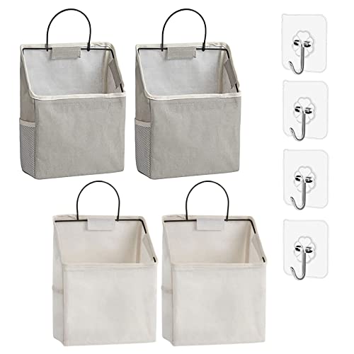 2Pack Plain Wall Hanging Storage Bag - Gray and White, Over The Door Closet Organizer Hanging Pocket Linen Cotton Organizer Box Containers for Bedroom, Bathroom Dormitory Storage