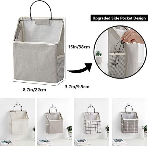 2Pack Plain Wall Hanging Storage Bag - Gray and White, Over The Door Closet Organizer Hanging Pocket Linen Cotton Organizer Box Containers for Bedroom, Bathroom Dormitory Storage