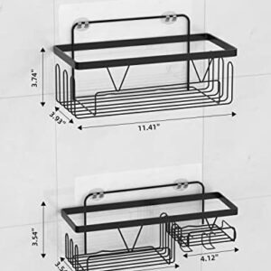 2-Pack Shower Caddy with Hooks Adhesive Shelf Shower Organizer Bathtub Storage Accessories, No Drilling Wall Mounted Stainless Steel Shower Shelves for Inside Shower for Bathtub and Kitchen, Black