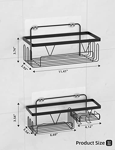 2-Pack Shower Caddy with Hooks Adhesive Shelf Shower Organizer Bathtub Storage Accessories, No Drilling Wall Mounted Stainless Steel Shower Shelves for Inside Shower for Bathtub and Kitchen, Black