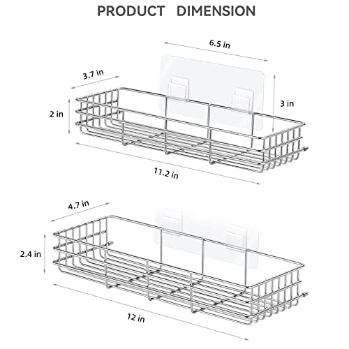 Tiilan Shower Caddy, No Drilling Adhesive Storage Shelf for Bathroom and Kitchen, Wall Mounted, 18/8 Stainless Steel, 2 Pack