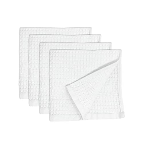 GILDEN TREE Waffle Towel Quick Dry Thin Exfoliating, 4 Pack Washcloths for Face Body, Classic Style (White)