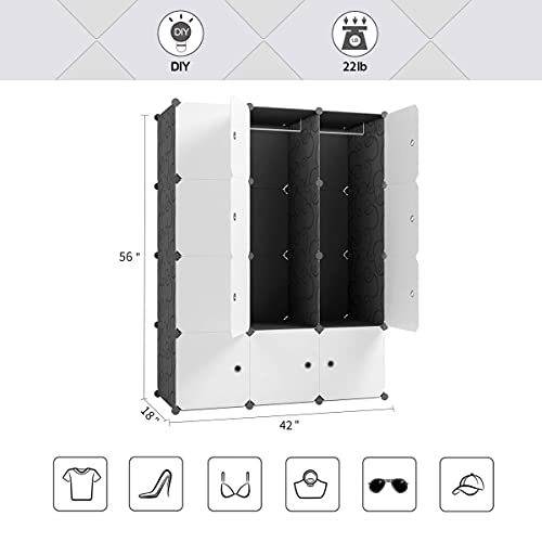 Aeitc Portable Wardrobe Closets 14"x18" Depth Cube Storage, Bedroom Armoire, Storage Organizer with Doors, 12 Cubes, Black