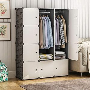 Aeitc Portable Wardrobe Closets 14"x18" Depth Cube Storage, Bedroom Armoire, Storage Organizer with Doors, 12 Cubes, Black