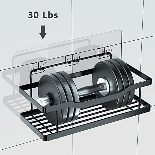 Lufia 5-Pack Shower Caddy, Adhesive Bathroom Organizer, No Drilling, Large Capacity, Rustproof Stainless Steel Bathroom Shower Organizer with 4 Hooks, Shower Shelf for Inside Shower, Black