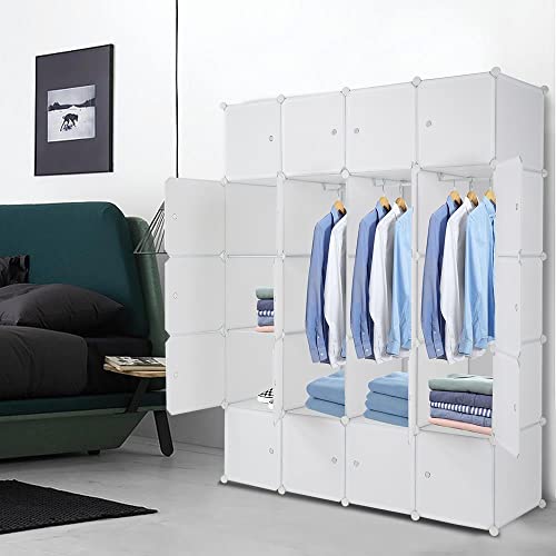 FOPEAS Maximize Space with Modular Cube Organizer - Stackable Plastic Closet Organizers with Hanging Rod Multifunctional Storage Cabinets and Shelves