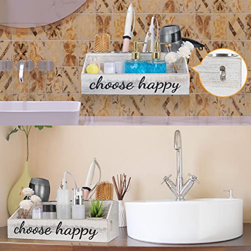 Hair Tool Organizer, White Hair Dryer Holder Rustic Wood Blow Dryer Holder Hair Product Straightener Holder Wall Mount Vanity Accessories Bathroom Sink Organizer Storage Stand Countertop Cabinet Door