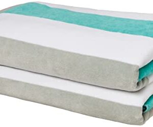 Amazon Basics Oversized Premium Cotton Beach Towel - Pop Stripe - Turquoise/Gray, 36" x 72", 2-Pack