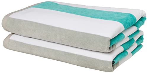 Amazon Basics Oversized Premium Cotton Beach Towel - Pop Stripe - Turquoise/Gray, 36" x 72", 2-Pack