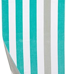 Amazon Basics Oversized Premium Cotton Beach Towel - Pop Stripe - Turquoise/Gray, 36" x 72", 2-Pack