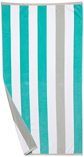 Amazon Basics Oversized Premium Cotton Beach Towel - Pop Stripe - Turquoise/Gray, 36" x 72", 2-Pack