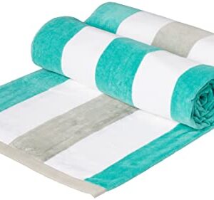 Amazon Basics Oversized Premium Cotton Beach Towel - Pop Stripe - Turquoise/Gray, 36" x 72", 2-Pack