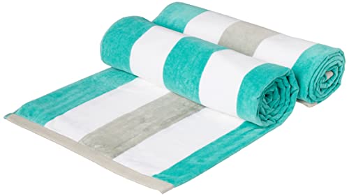 Amazon Basics Oversized Premium Cotton Beach Towel - Pop Stripe - Turquoise/Gray, 36" x 72", 2-Pack