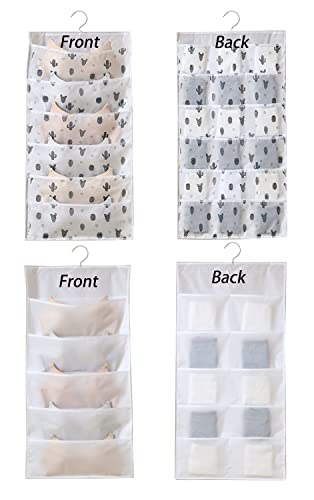 Anller Hanging Shelves, Dual Sided Wall Shelf Wardrobe Storage Bags, Closet Hanging Pockets with Rotating Metal Hanger, for Bra Socks Underwear Underpants, 2 Pack