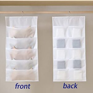 Anller Hanging Shelves, Dual Sided Wall Shelf Wardrobe Storage Bags, Closet Hanging Pockets with Rotating Metal Hanger, for Bra Socks Underwear Underpants, 2 Pack