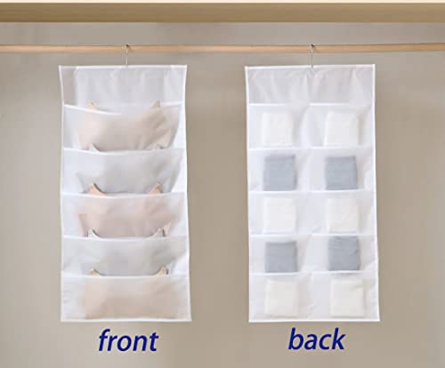 Anller Hanging Shelves, Dual Sided Wall Shelf Wardrobe Storage Bags, Closet Hanging Pockets with Rotating Metal Hanger, for Bra Socks Underwear Underpants, 2 Pack