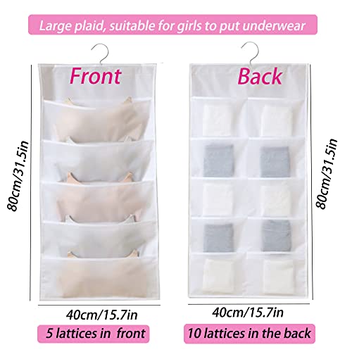 Anller Hanging Shelves, Dual Sided Wall Shelf Wardrobe Storage Bags, Closet Hanging Pockets with Rotating Metal Hanger, for Bra Socks Underwear Underpants, 2 Pack