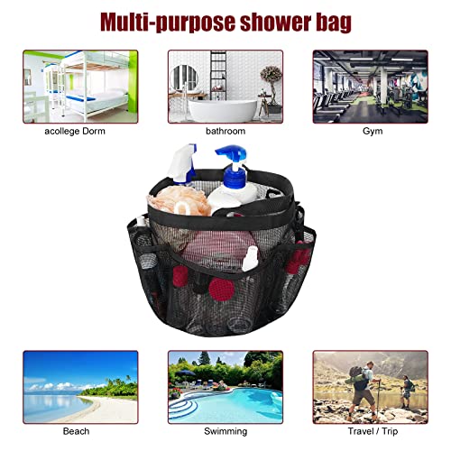 Quick Dry Mesh Shower Caddy, Hanging Shower Tote Bag Toiletry Bath Organizer Makeup Comestic Storage Bag Basket with 8 Storage Pockets for Home Gym Travel Dorm Bathroom Washing Bag Case with Handle