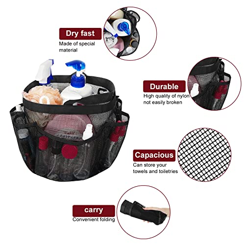 Quick Dry Mesh Shower Caddy, Hanging Shower Tote Bag Toiletry Bath Organizer Makeup Comestic Storage Bag Basket with 8 Storage Pockets for Home Gym Travel Dorm Bathroom Washing Bag Case with Handle