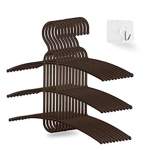 upra Shirt Hangers Space Saving Plastic 10-Pack, Durable Multi-Functional Non-Slip Clothes Hangers Closet Organizers, for Coats Jackets Pants Dress Scarf, Dorm Room/Apartment Essentials