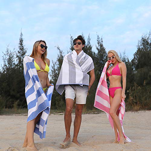 HENBAY Fluffy Oversized Beach Towel - Plush Thick Large 70 x 35 Inch Cotton Pool Towel, Rose Red Striped Quick Dry Swimming Cabana Towel