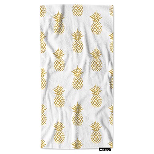 AOYEGO Gold Pineapple Towels Fruit Tropical Food Soft Highly Absorbent Large Hand Towels for Bathroom Hotel Gym and Spa 15x30 Inch