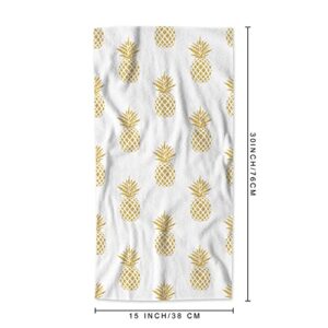 AOYEGO Gold Pineapple Towels Fruit Tropical Food Soft Highly Absorbent Large Hand Towels for Bathroom Hotel Gym and Spa 15x30 Inch