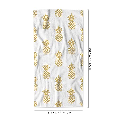 AOYEGO Gold Pineapple Towels Fruit Tropical Food Soft Highly Absorbent Large Hand Towels for Bathroom Hotel Gym and Spa 15x30 Inch