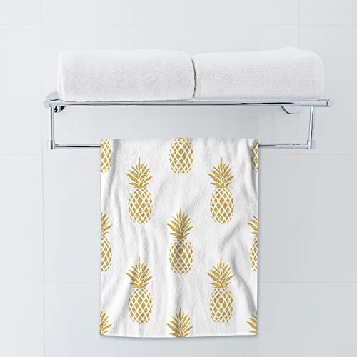 AOYEGO Gold Pineapple Towels Fruit Tropical Food Soft Highly Absorbent Large Hand Towels for Bathroom Hotel Gym and Spa 15x30 Inch