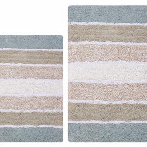 Bathroom Rugs Luxury Stripe Bath Rug Set 21x32-17x24 Spa Grey-Beige,2Piece Mat Set, Soft Plush Anti-Skid Shower Rug +Toilet Mat.Shaggy Carpet, Super Absorbent mats, Machine Washable Bath Mat,