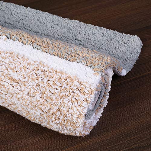 Bathroom Rugs Luxury Stripe Bath Rug Set 21x32-17x24 Spa Grey-Beige,2Piece Mat Set, Soft Plush Anti-Skid Shower Rug +Toilet Mat.Shaggy Carpet, Super Absorbent mats, Machine Washable Bath Mat,