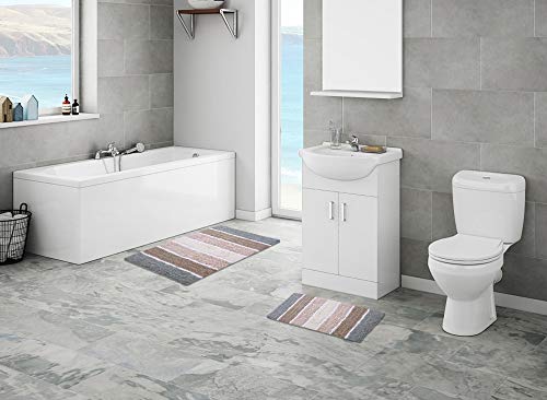 Bathroom Rugs Luxury Stripe Bath Rug Set 21x32-17x24 Spa Grey-Beige,2Piece Mat Set, Soft Plush Anti-Skid Shower Rug +Toilet Mat.Shaggy Carpet, Super Absorbent mats, Machine Washable Bath Mat,