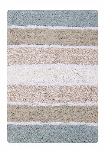 Bathroom Rugs Luxury Stripe Bath Rug Set 21x32-17x24 Spa Grey-Beige,2Piece Mat Set, Soft Plush Anti-Skid Shower Rug +Toilet Mat.Shaggy Carpet, Super Absorbent mats, Machine Washable Bath Mat,