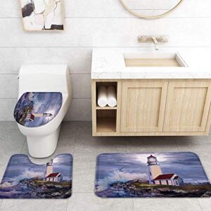 Singingin Shower Curtain Set with Bathroom Rugs and Mats Beautiful Landscape of Lighthouse Bathroom Rugs Set 4 Piece,Non-Slip Rugs,Toilet Lid Cover and Bath Mat,Waterproof Shower Curtain for Tub