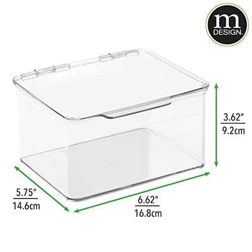 mDesign Plastic Bathroom Storage Organizer Box with Hinge Lid for Closet, Shelf, Cupboard, or Vanity, Hold Medicine, Soap, Lotion, Cotton Swabs, Masks, Styling Tools, 2 Pack, Clear