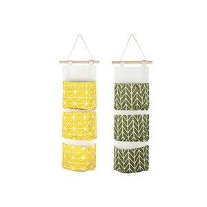 setaria viridis hanging storage bag, multifunctional over the door wall closet organizer| linen fabric hanging pocket organizer for room bathroom bedroom kitchen dormitory pack of 2 (yellow grey)