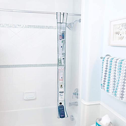 Skywin 1 Pack Shower Liner With Pockets, Hanging Mesh Shower Caddy – 57 x 6 Inches with 7 Pockets, 100% Polyester Mesh Fabric, Adjustable Velcro Strap or Hook, Pocket Shower Curtain