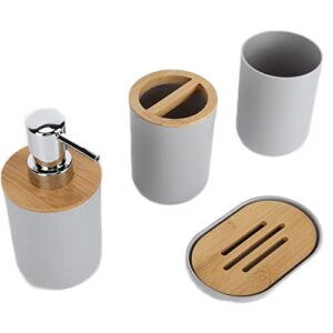 Garosa 4Pcs Bathroom Accessory Set Bamboo Waterproof Plastic Toothbrush Cup Lotion Dispenser Soap Box Tooth Mug for Home Hotel Gift (Grey)