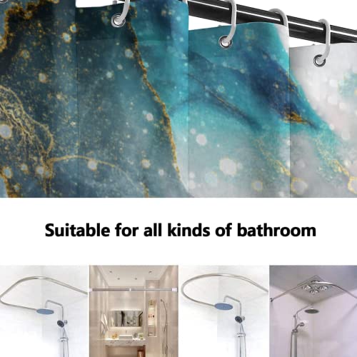 elepdfcd Marble Shower Curtain Set, Bathroom Accessories Sets,4 Piece Abstract Bath Decor with Rugs Complete Set, Non-Slip and Waterproof with 12 Hooks, Blue, Glod, Green