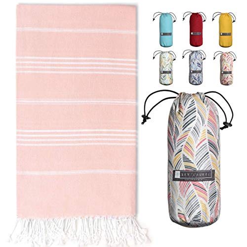 BAY LAUREL Turkish Beach Towel with Travel Bag 39 x 71 Quick Dry Sand Free Lightweight Large Oversized Beach Towel Turkish Towels Light Beach Towel Travel Towels