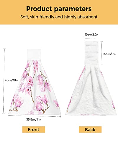 2 PCS Kitchen Hand Towels, Pink Blooming Floral Cluster Petals Branches Soft Plush Hanging Tie Towels with Loop for Kitchen Bathroom Dish Cloth Tea Bar Towel Oil Painting Orchid