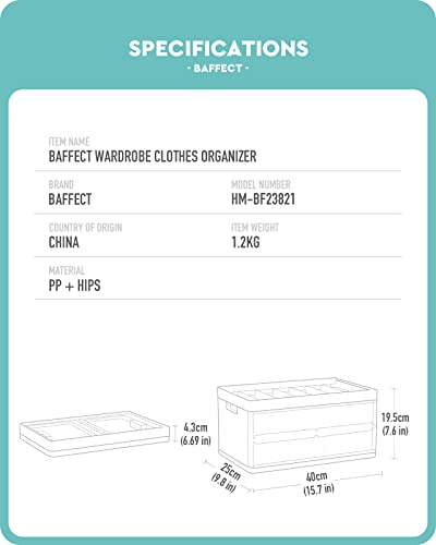 Baffect Wardrobe Clothes Organizer, Large Capacity Plastic Wardrobe Organizer with 7 Grids Adjustable Divided Interior for Closet Storage