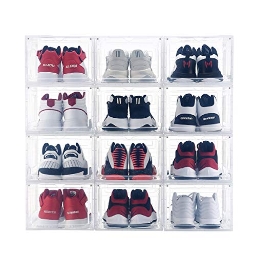 Storage Shoes Box Stackable Clear Plastic Organizer for Sneakers Collection Plastic Storage Container Set of 4 (Transparent)