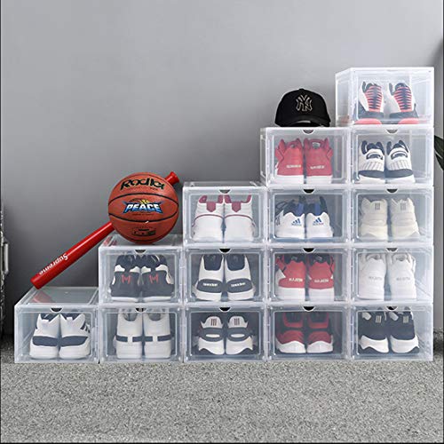 Storage Shoes Box Stackable Clear Plastic Organizer for Sneakers Collection Plastic Storage Container Set of 4 (Transparent)