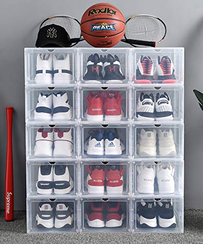 Storage Shoes Box Stackable Clear Plastic Organizer for Sneakers Collection Plastic Storage Container Set of 4 (Transparent)